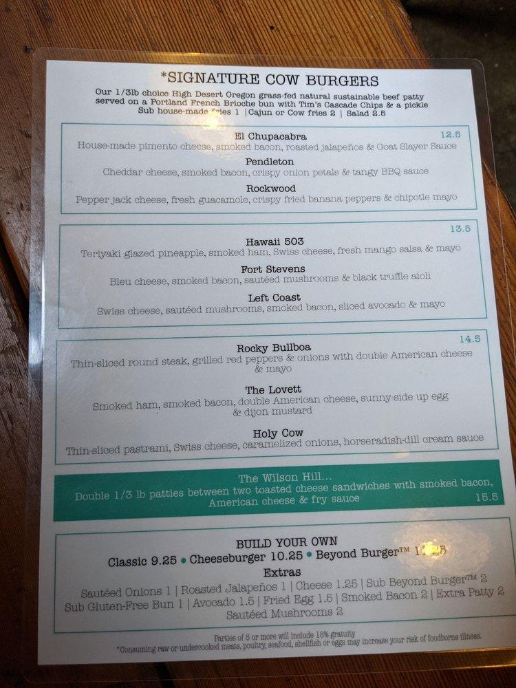 Menu at The Local Cow fast food, Gresham