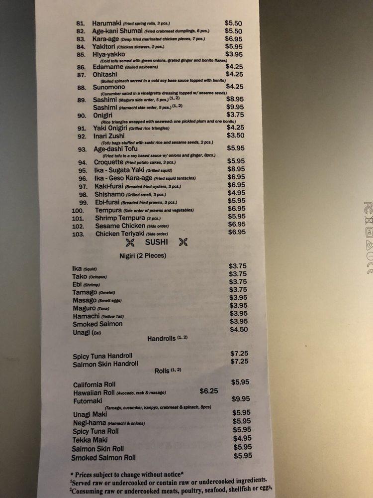 Menu at Edokko restaurant, Sacramento, 358 Florin Rd