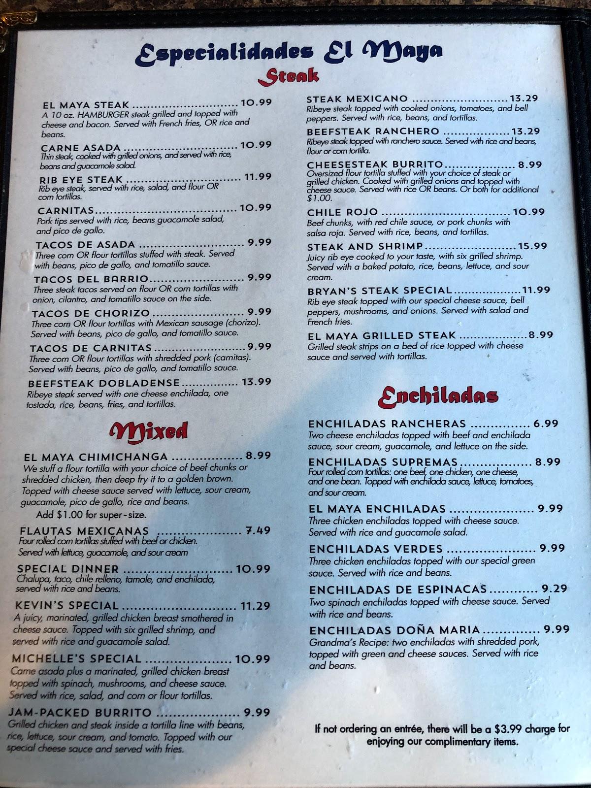 Menu at El Maya Mexican Cuisine Fairview restaurant, Fairview