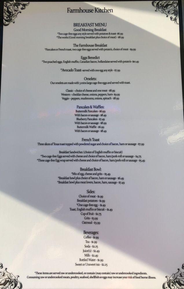 Menu at Farmhouse Kitchen restaurant, Leland