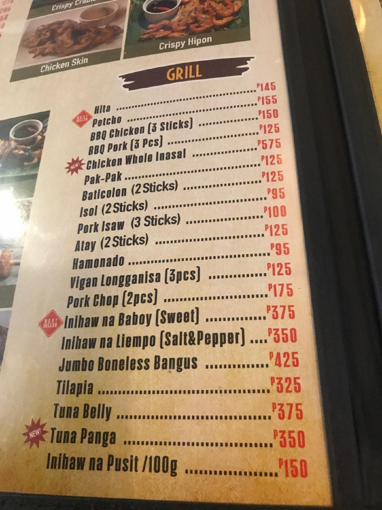 Menu at Jay J's restaurant, Quezon City, Timog Ave.