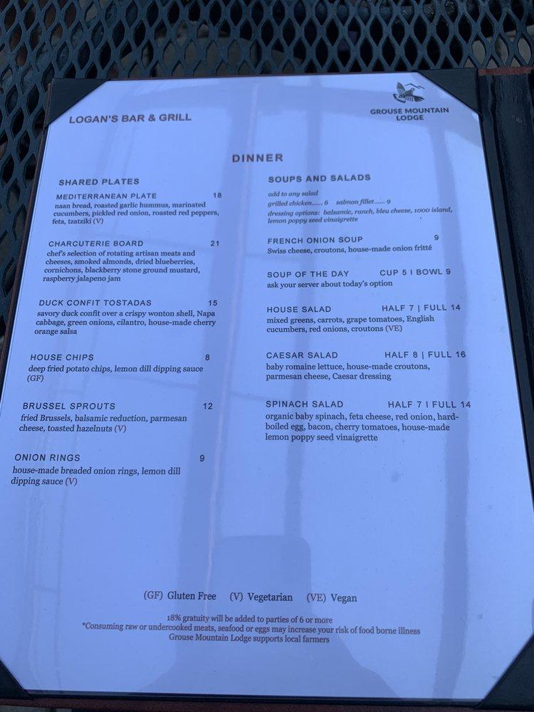 Menu at Logan's Bar & Grill at Grouse Mountain Lodge, Whitefish