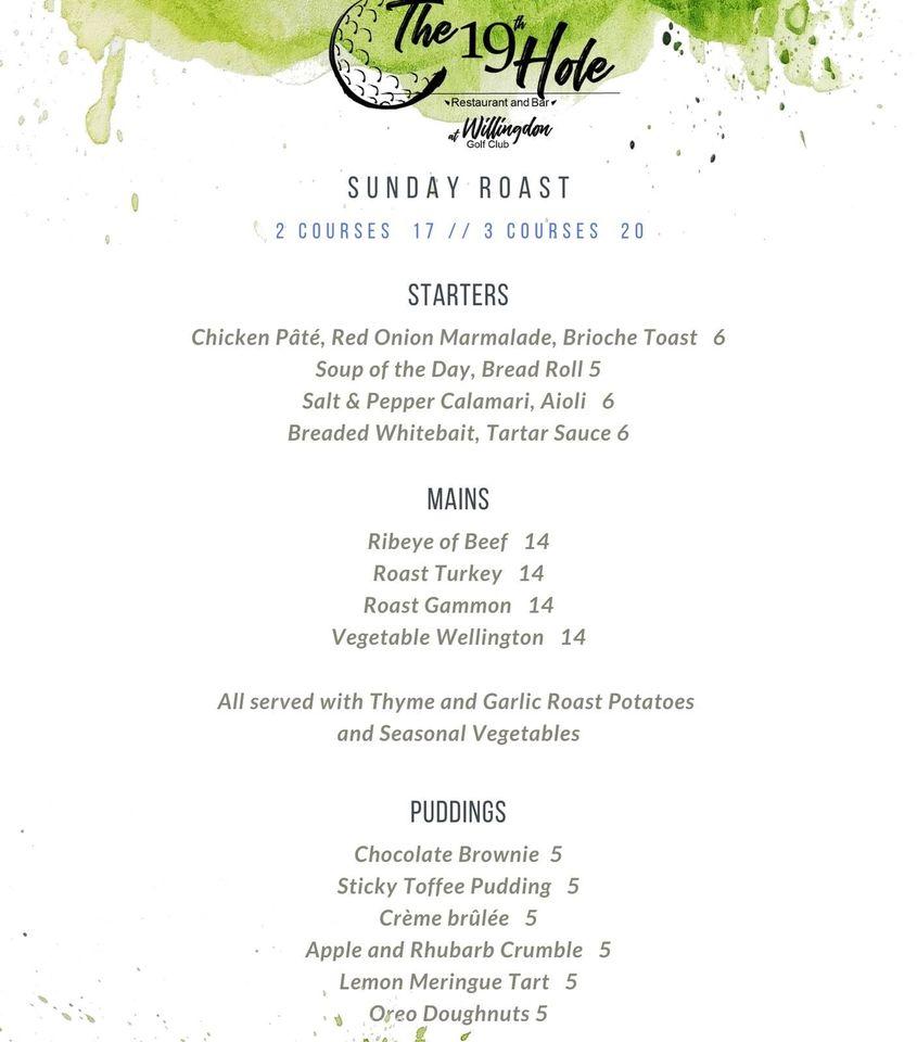 Menu at The 19th Hole Restaurant and Bar, Eastbourne