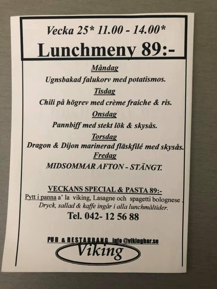 Menu at Viking Bar, Helsingborg, Gasverksgatan 13
