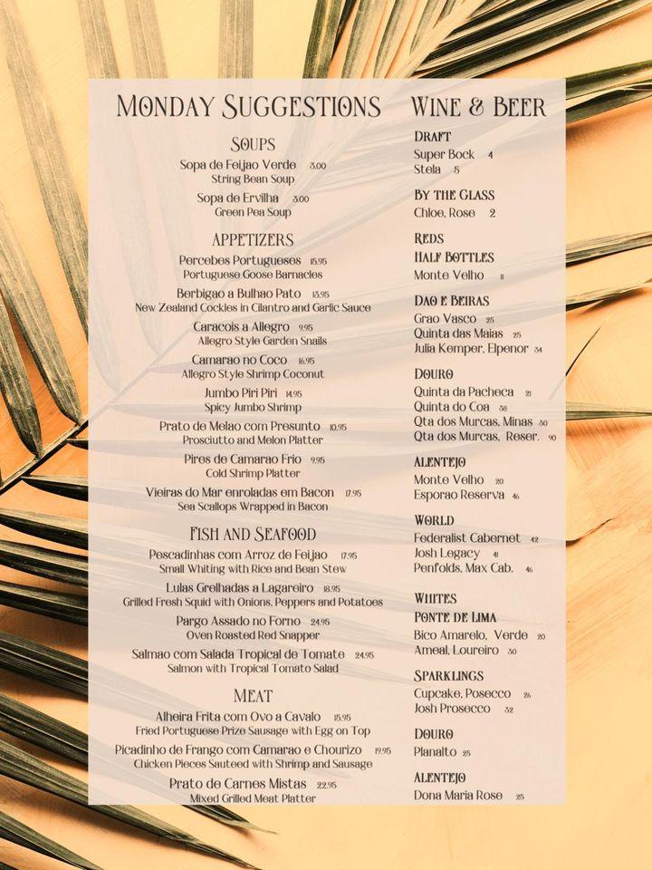 Menu at Allegro Seafood Grill pub & bar, Newark