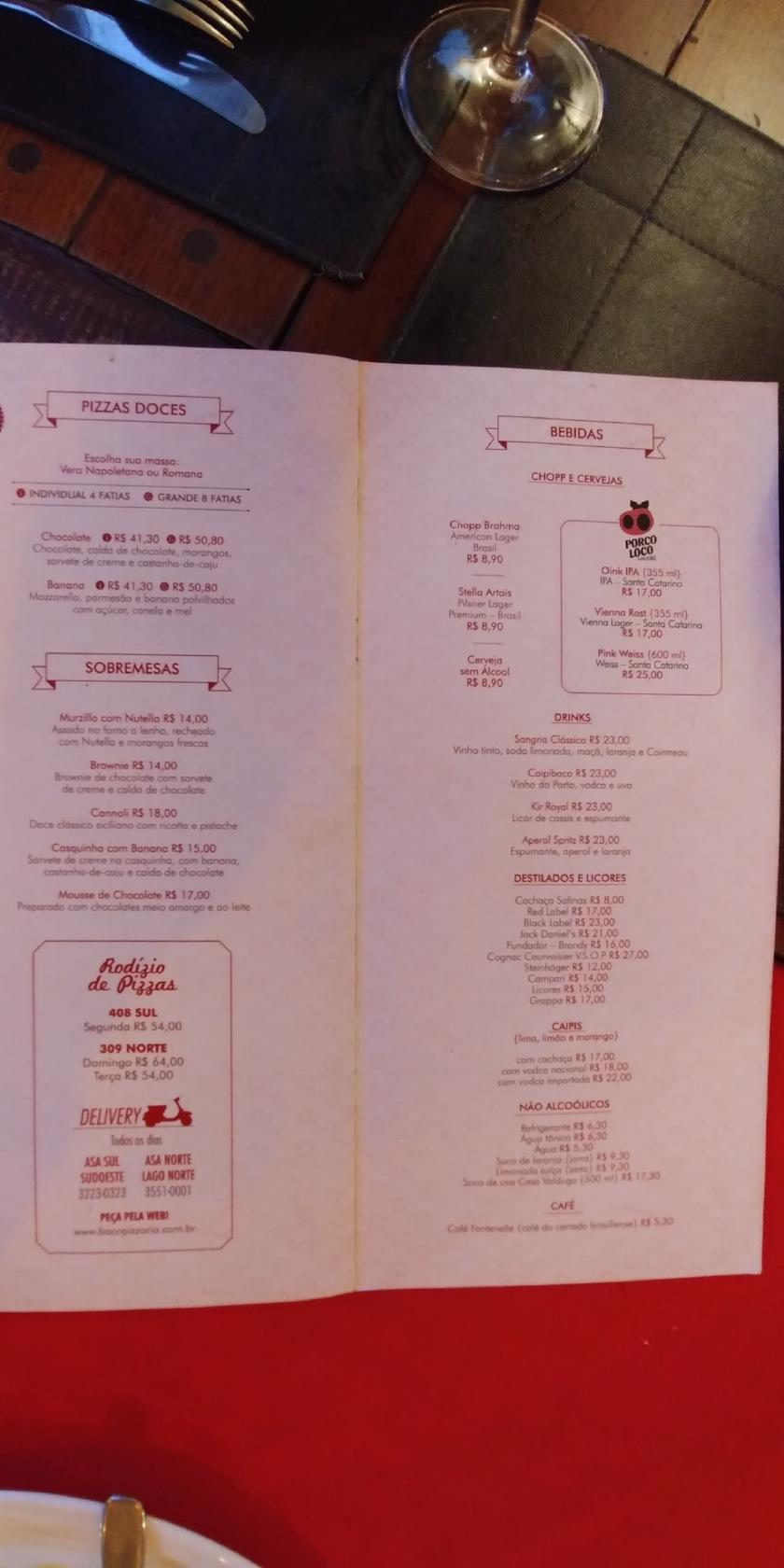 Menu em Baco Pizzaria, Brasília, SHCS 408 Bloco C Loja 35