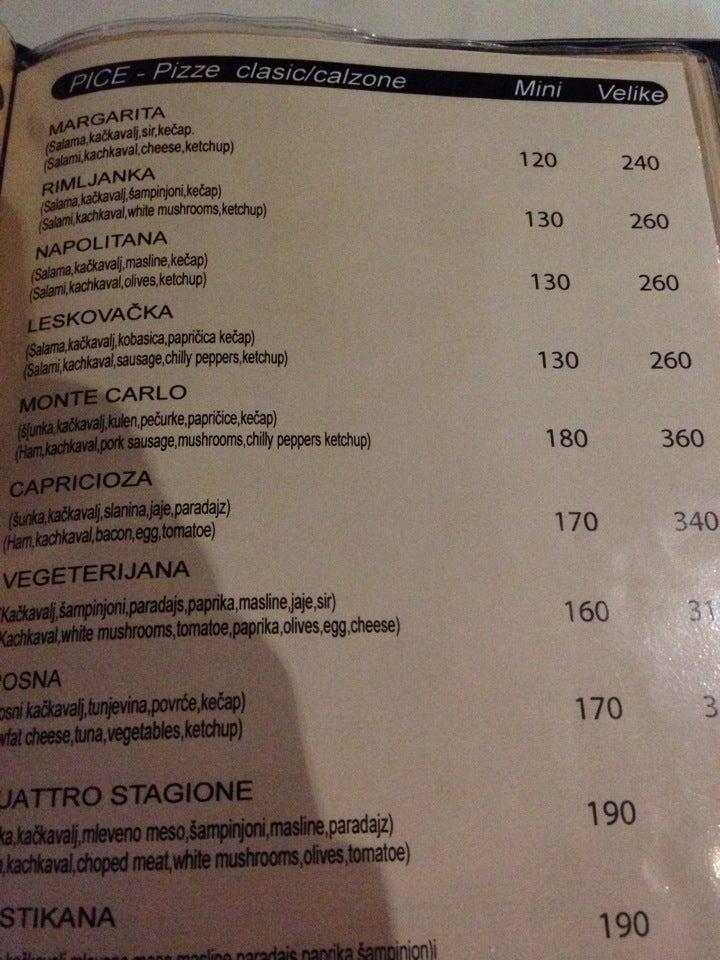Menu at Cap Cap restaurant, Leskovac