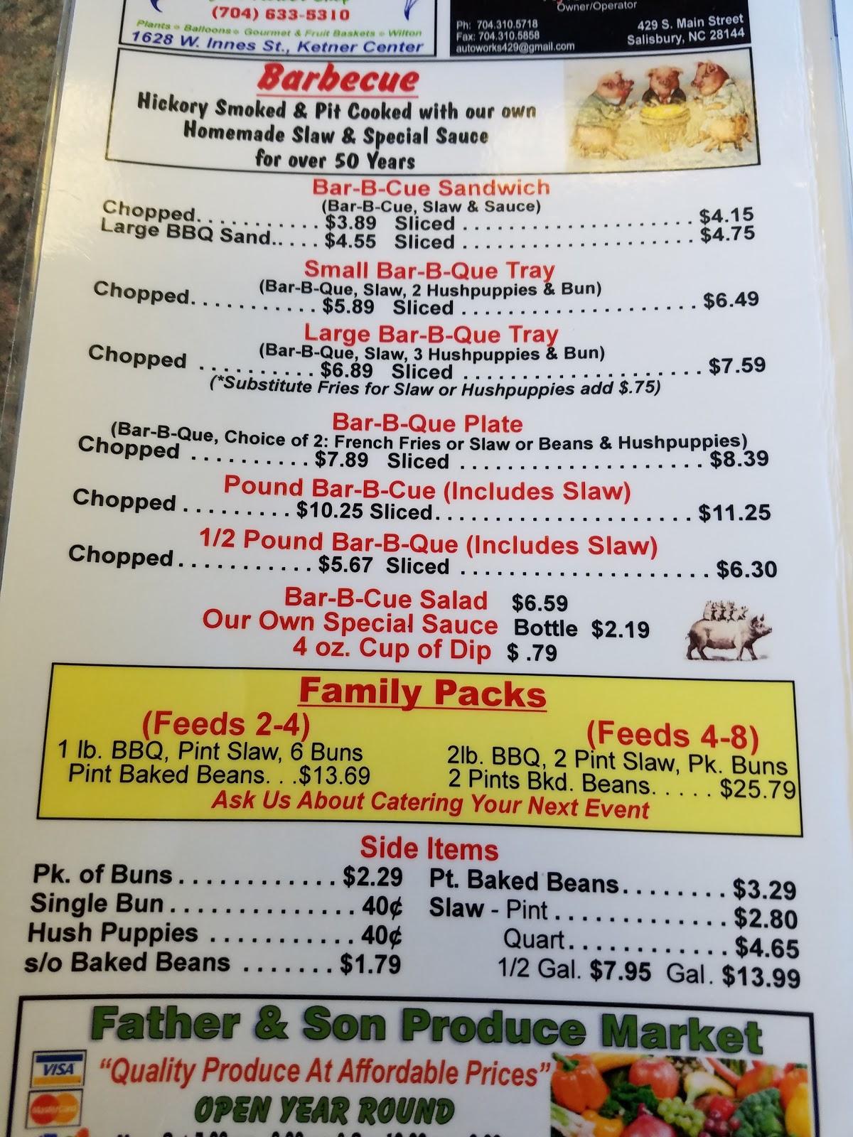 Menu at College Barbecue, Salisbury