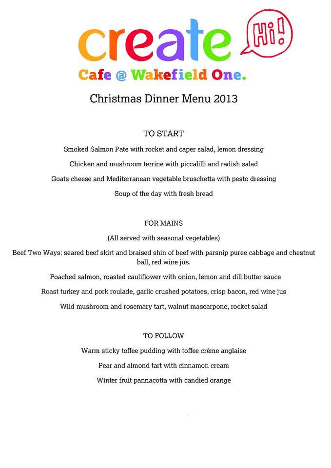 Menu at Create Cafe, Wakefield