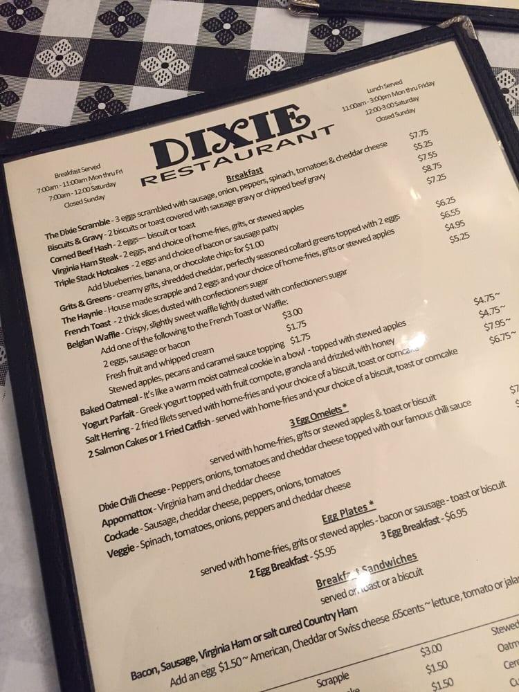 Menu at Dixie Restaurant, Petersburg
