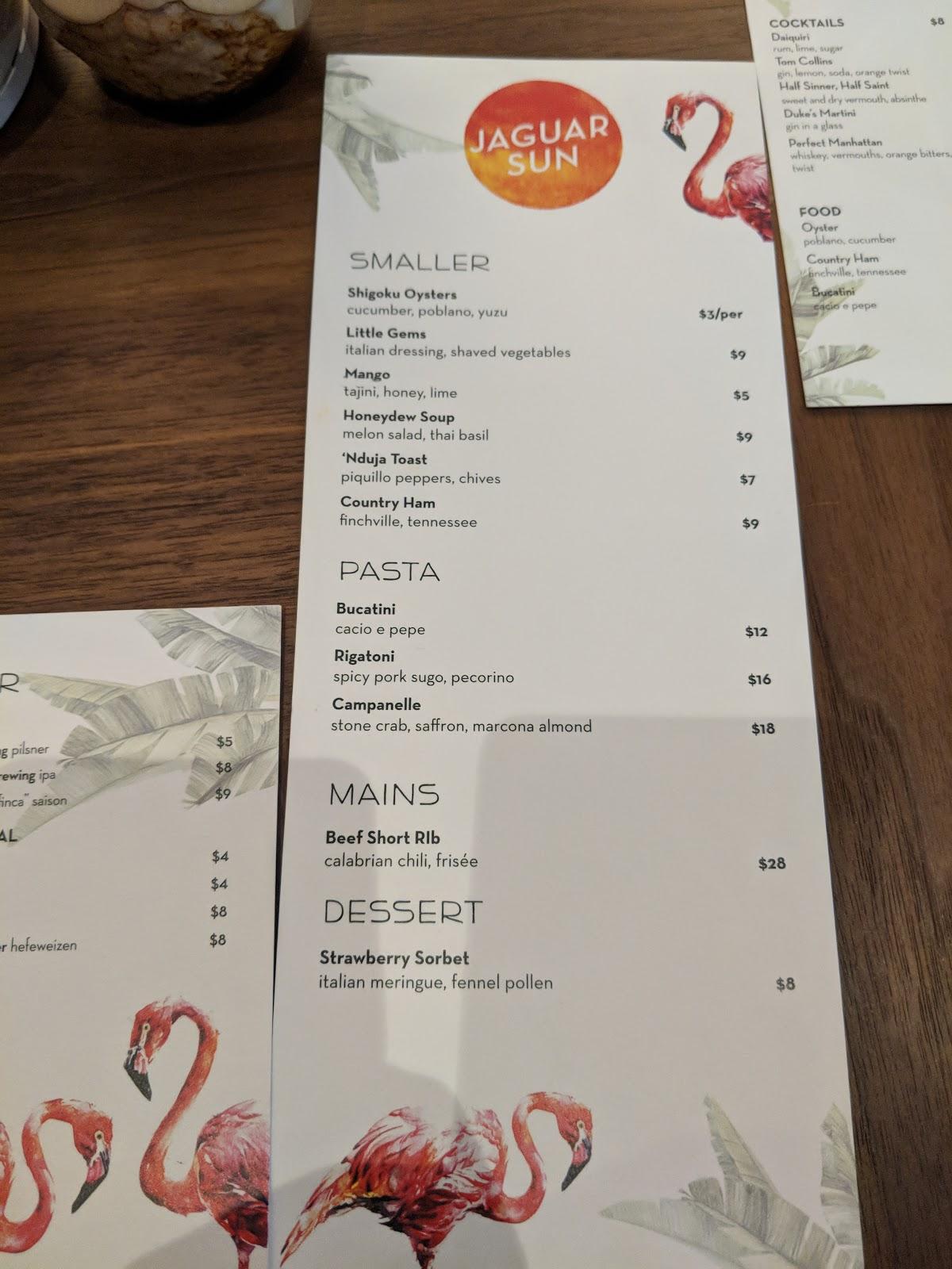 Menu at Jaguar Sun pub & bar, Miami