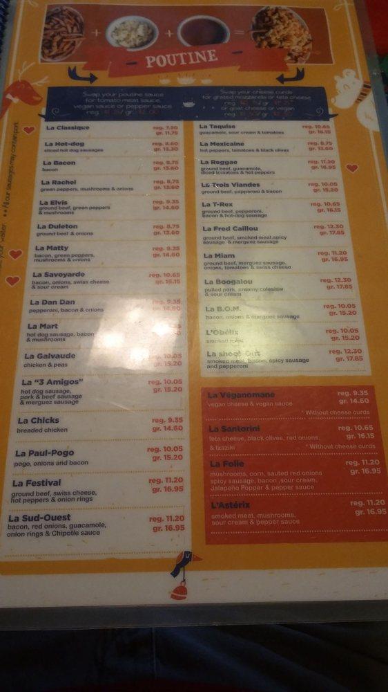 Menu at La Banquise restaurant, Montreal