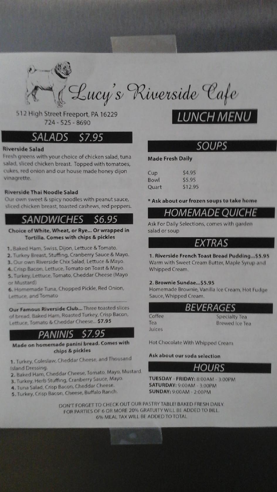 Menu at Brickyard Freeport formerly Lucy’s Riverside Café restaurant ...