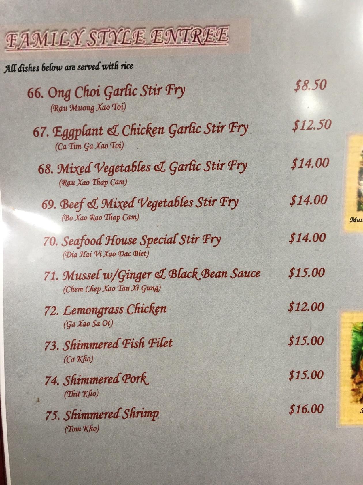 Menu at Pho 97 One restaurant, Aiea