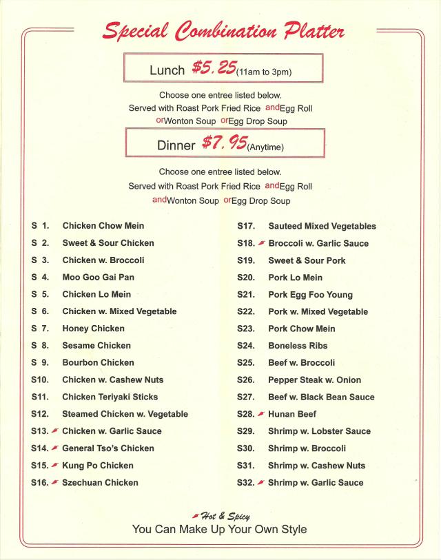 Carta del restaurante Sunny Wok, Bradenton, State Road 70 E