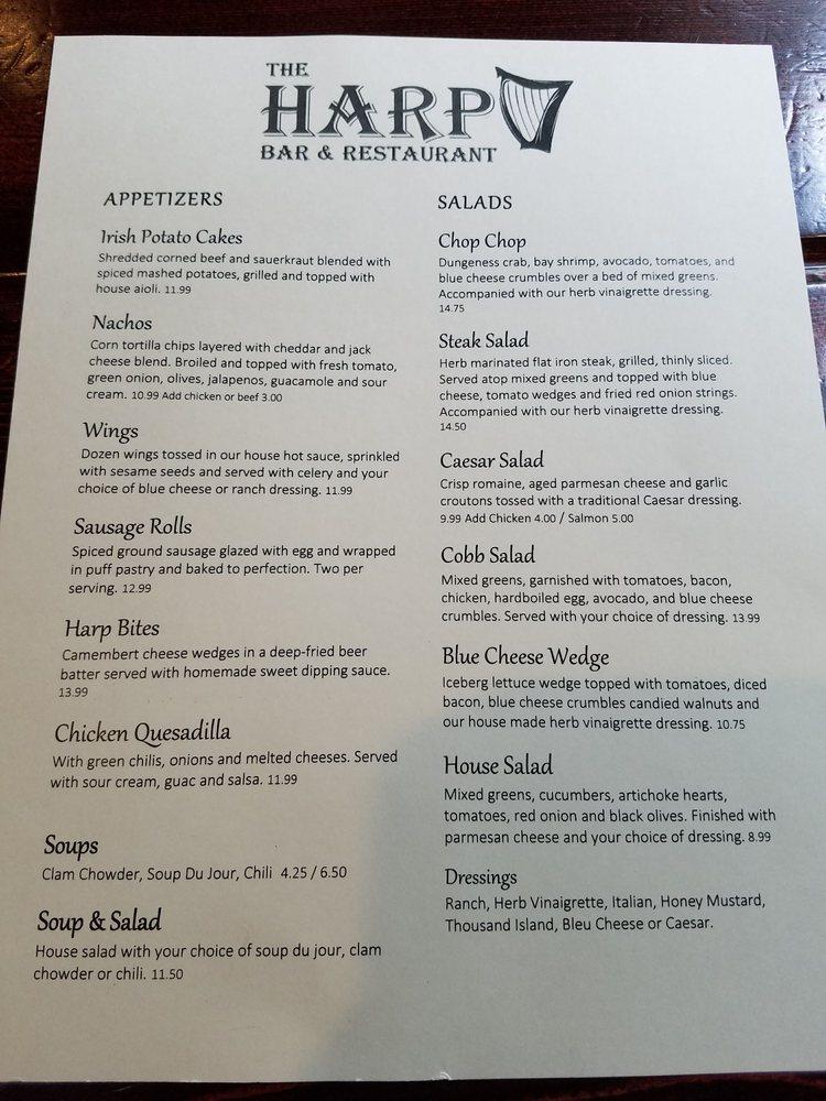 Menu at The Harp Bar and Restaurant, Kent