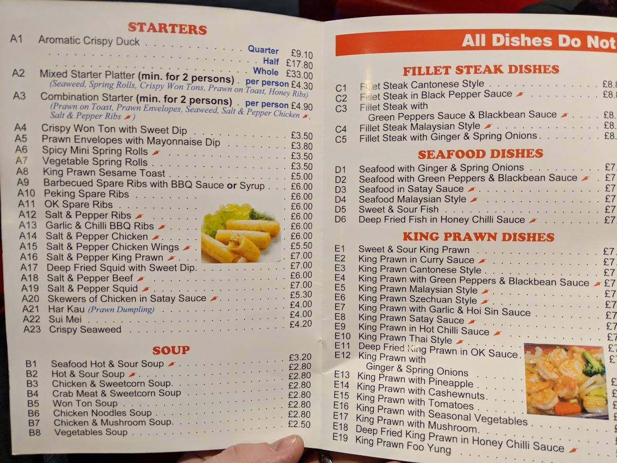 Menu at The Hoho restaurant, Ashton-under-Lyne
