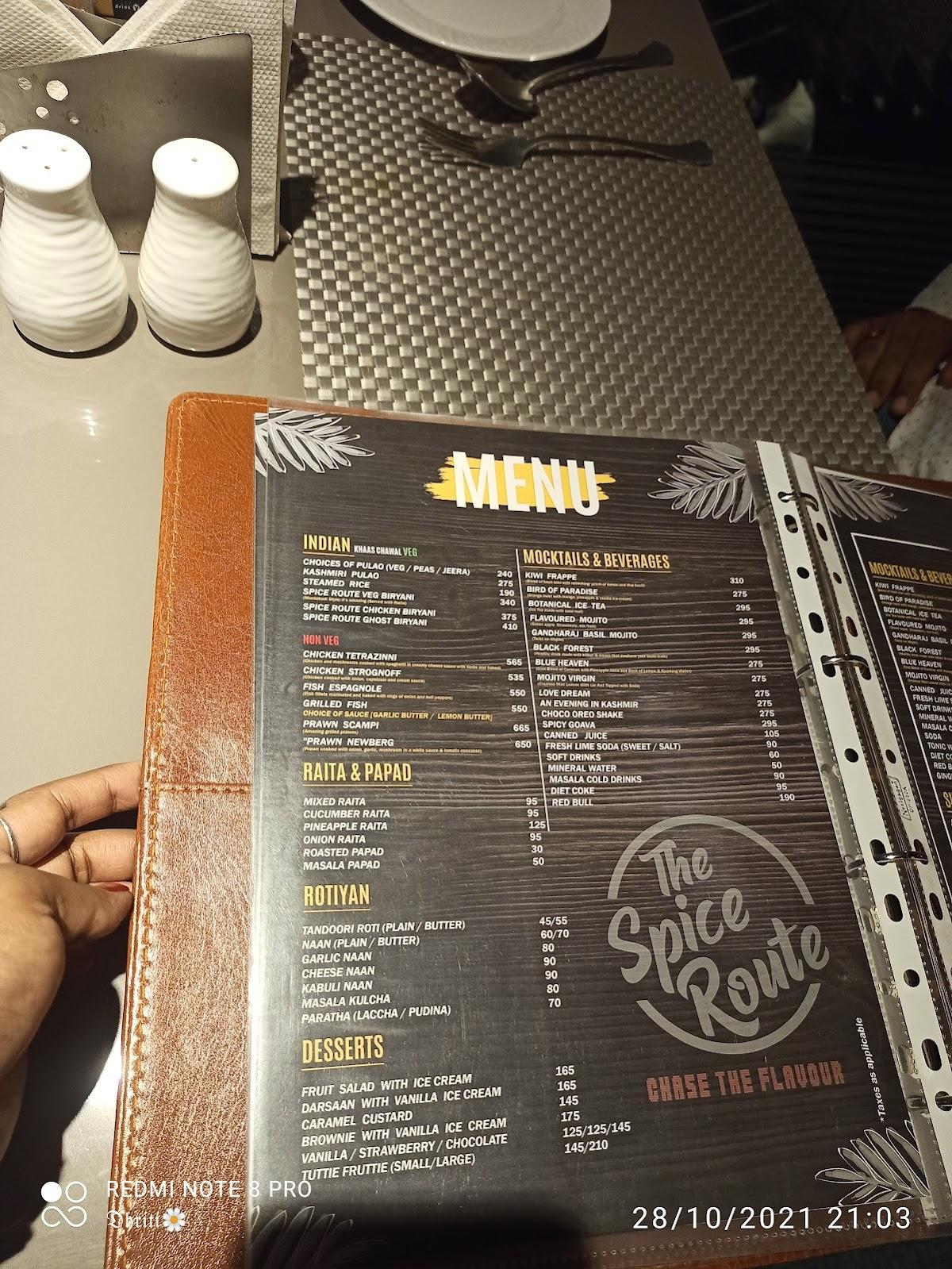 Menu at The Spice Route, Guwahati, Divine Plaza