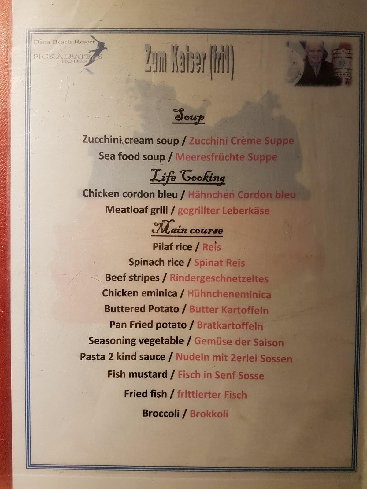 Menu at Zum Kaiser Restaurant, Hurghada