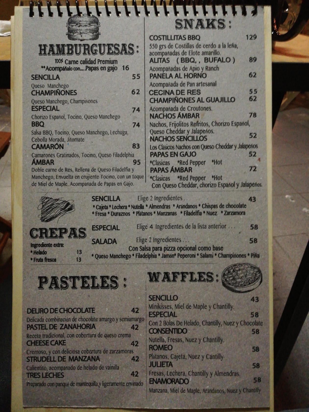 Carta de Ambar Café Bugambilias, Zapopan