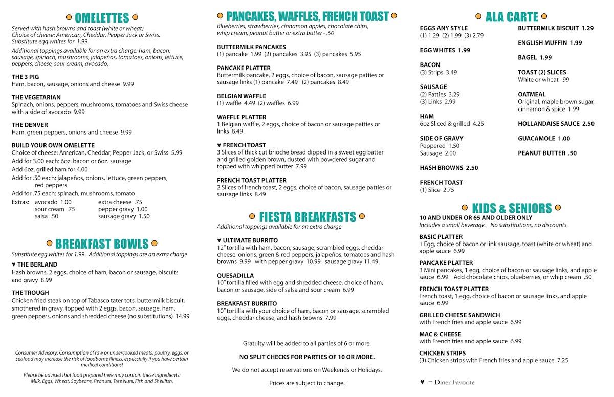 Menu at 9th Street Diner pub & bar, Hays