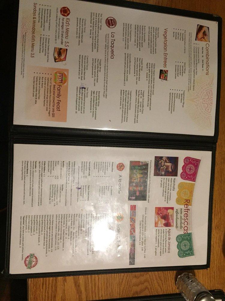 Menu at Fiesta Cafe, Mechanicsville