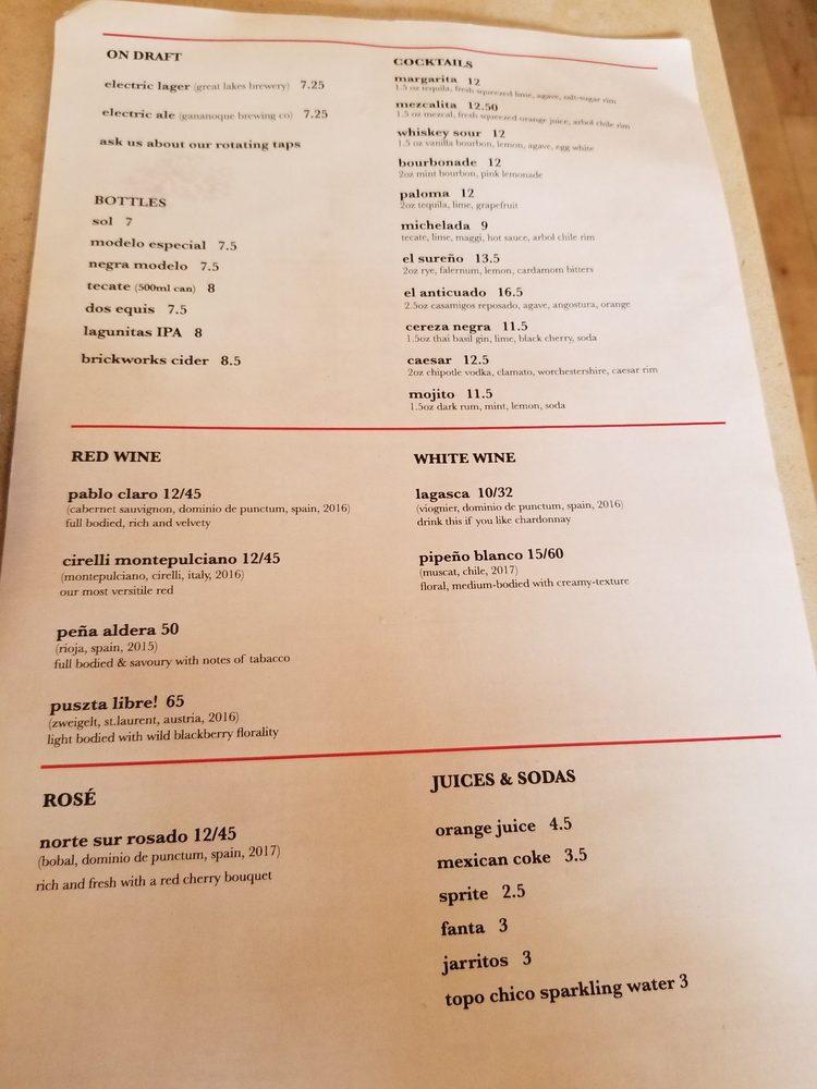 Menu at Grand Electric pub & bar, Toronto