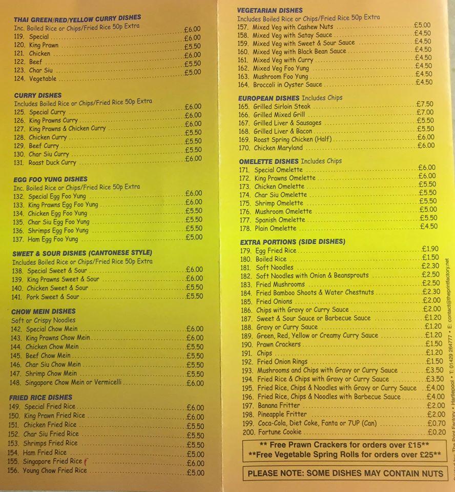 Menu at Happy Chef fast food, Darlington