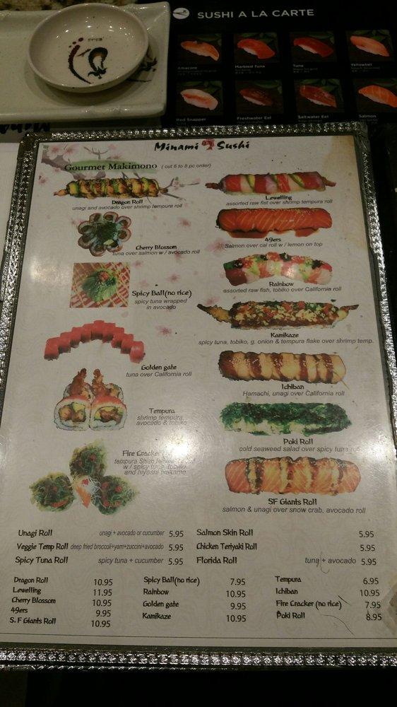 Menu at Minami Sushi restaurant, San Leandro