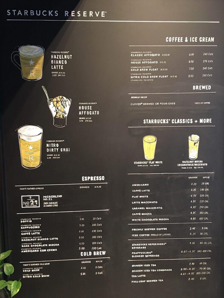 Menu at Starbucks Reserve cafe, Toronto, Don Mills Rd