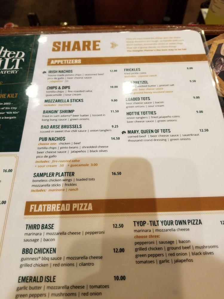 Menu at Tilted Kilt Pub and Eatery Sicklerville, NJ, Washington Township