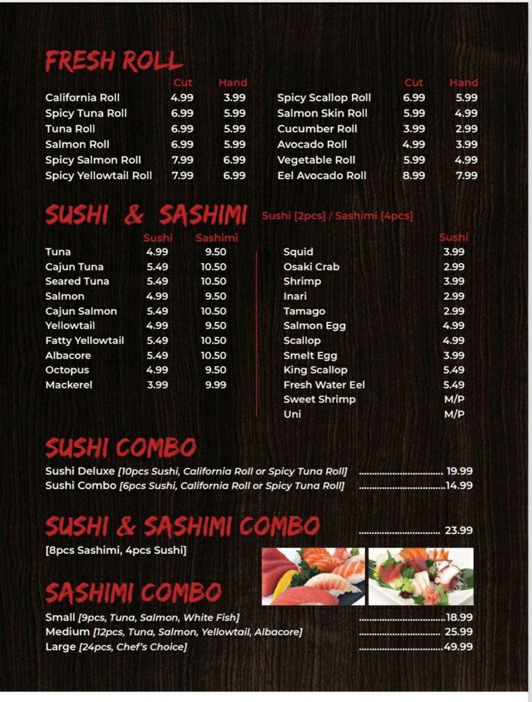 Menu at Yumi Sushi restaurant, Fallbrook