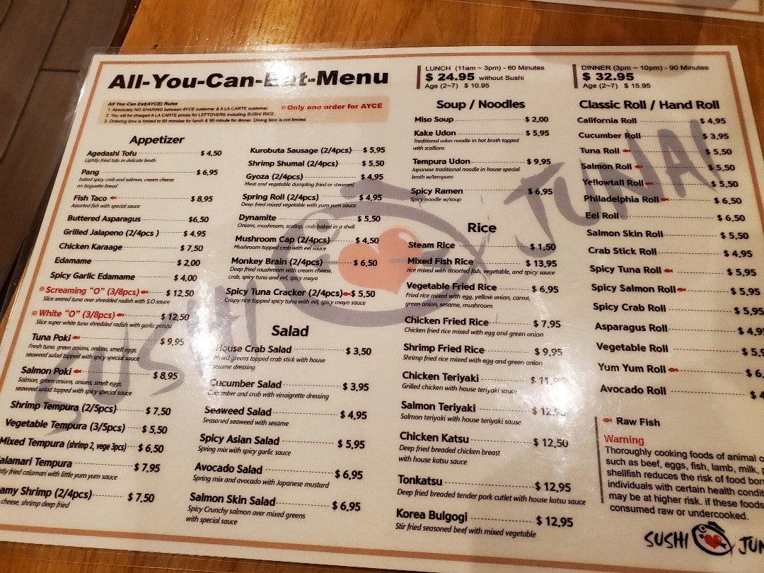 Menu at Sushi Junai 2 restaurant, Austin, W Parmer Ln #100