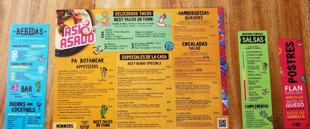 Carta del restaurante Así y Asado, Cabo San Lucas, Carretera ...
