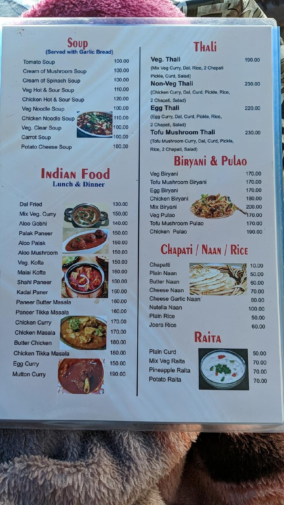 Menu at Buddha Delight, Dharamshala