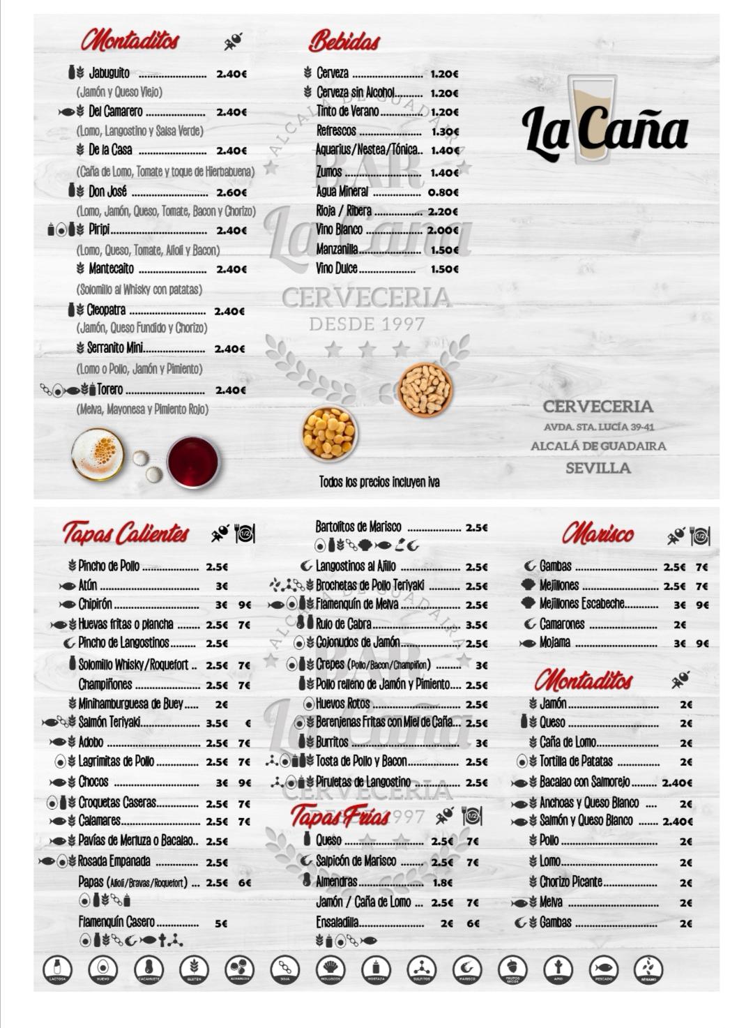 Menu at Cervecería La Caña pub & bar, Alcalá de Guadaíra