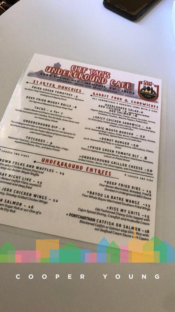 Menu at Chef Tam's Underground Cafe, Memphis, 668 Union Ave