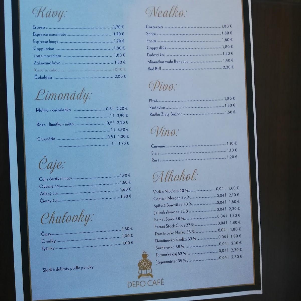 Speisekarte von Depo Café Telgárt cafe, Telgárt
