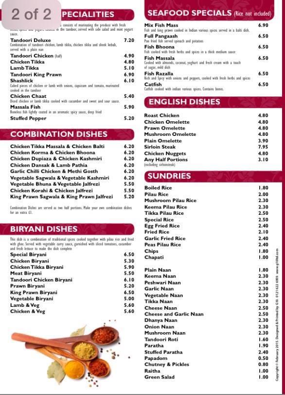 Menu at Eastern Spice restaurant, Tipton