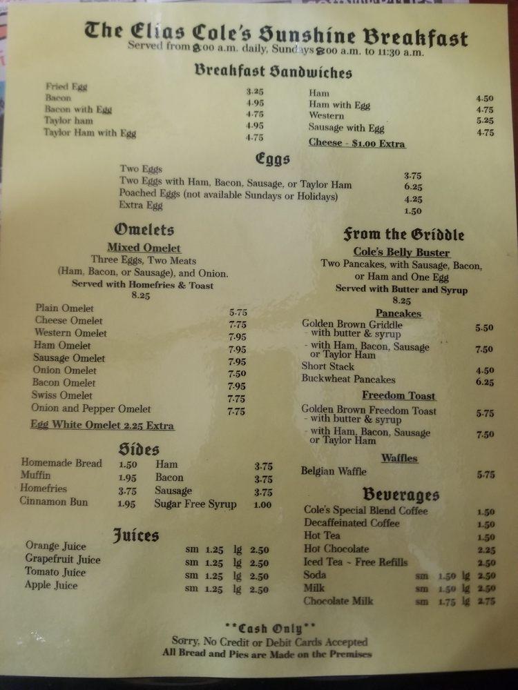 Menu at Elias Cole restaurant, Wantage
