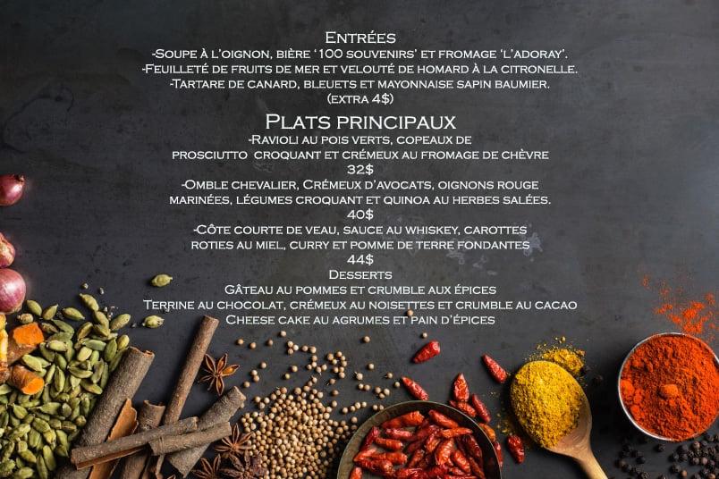 Menu au Restaurant Le Napoléon, Montebello