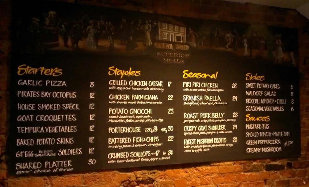 Menu at New Sydney Hotel pub & bar, Hobart