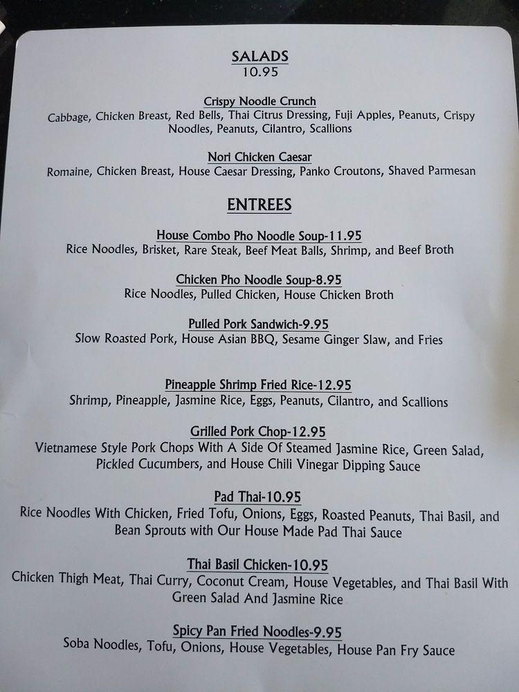 Menu at Nori Downtown restaurant, Oroville
