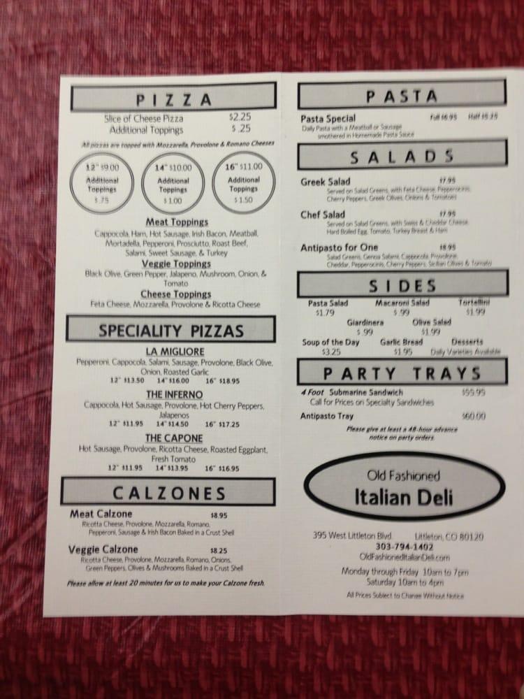 Menu at Old Fashioned Italian Deli restaurant, Littleton