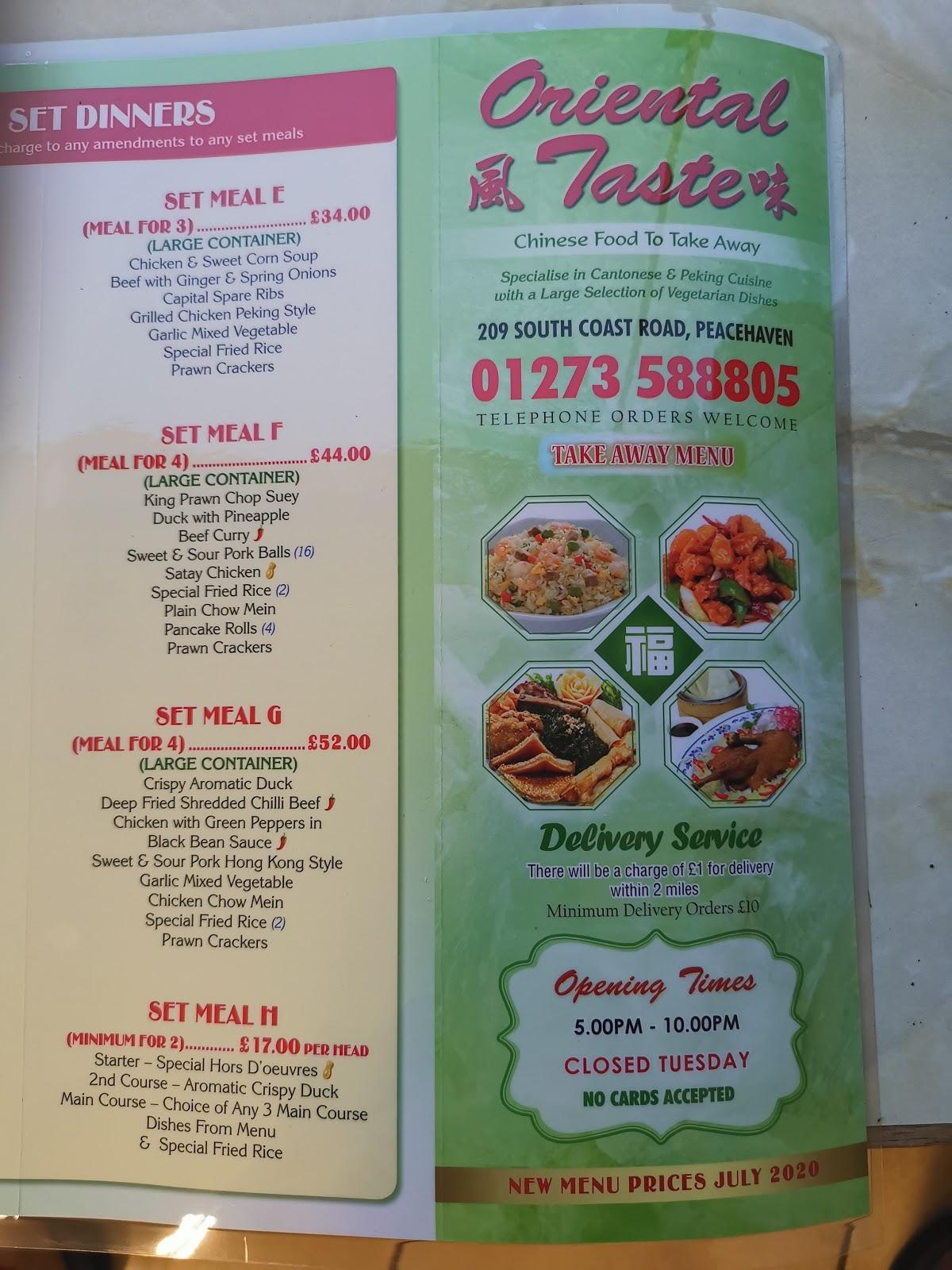 Menu at Oriental Taste fast food, Peacehaven