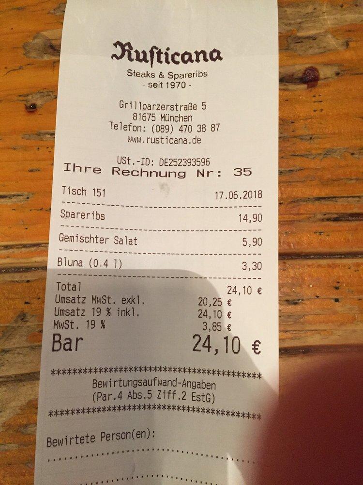 Speisekarte von Restaurant Rusticana, München