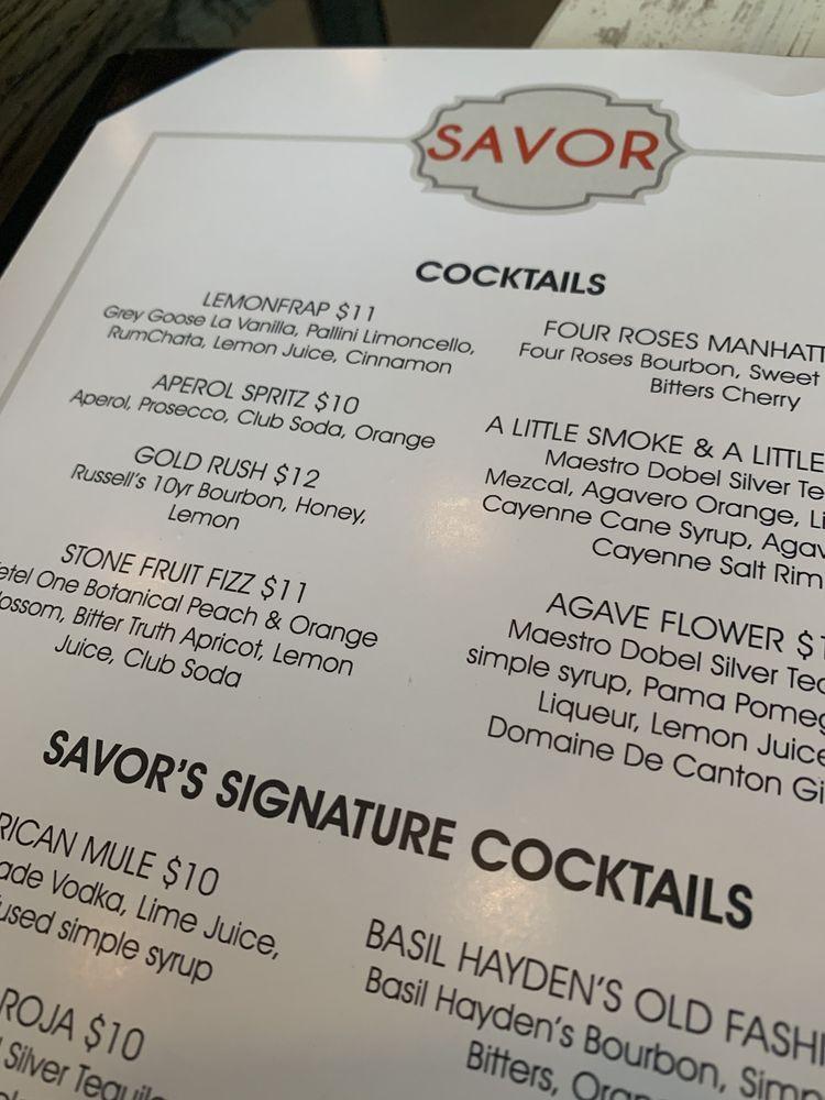 Menu at Savor Restaurant, Carmel, 211 W Main St Suite 102