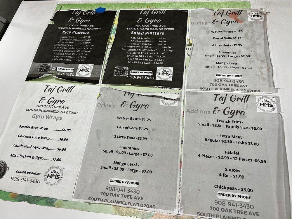 Menu at TAJ GRILL & GYRO restaurant, South Plainfield