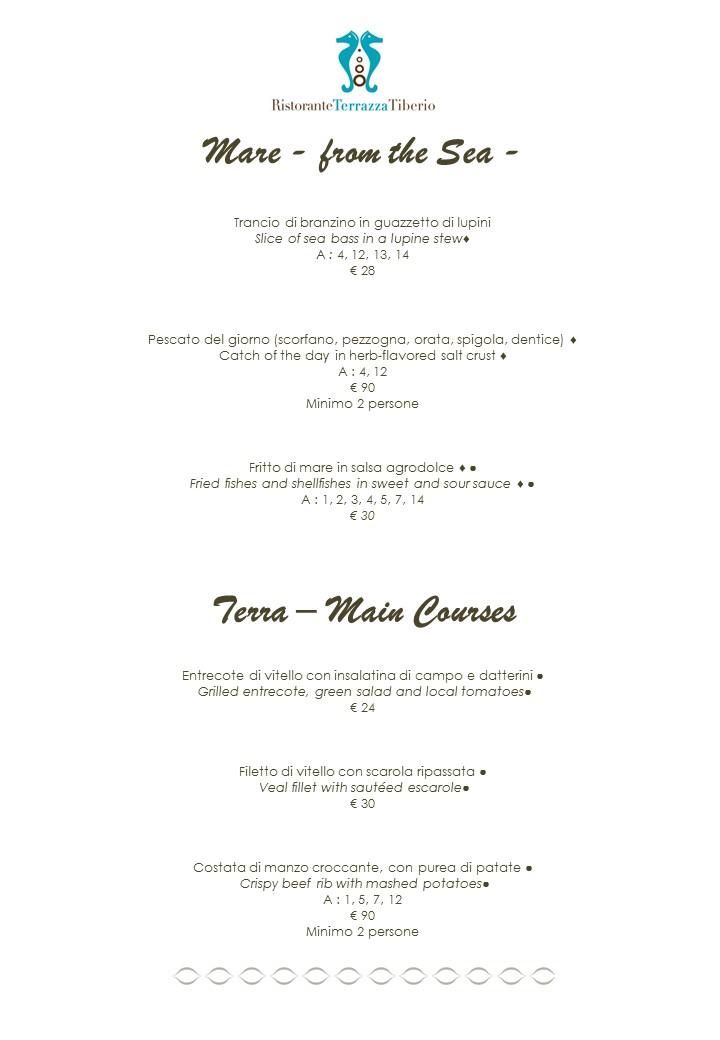 Menu da Terrazza Tiberio ristorante, Capri