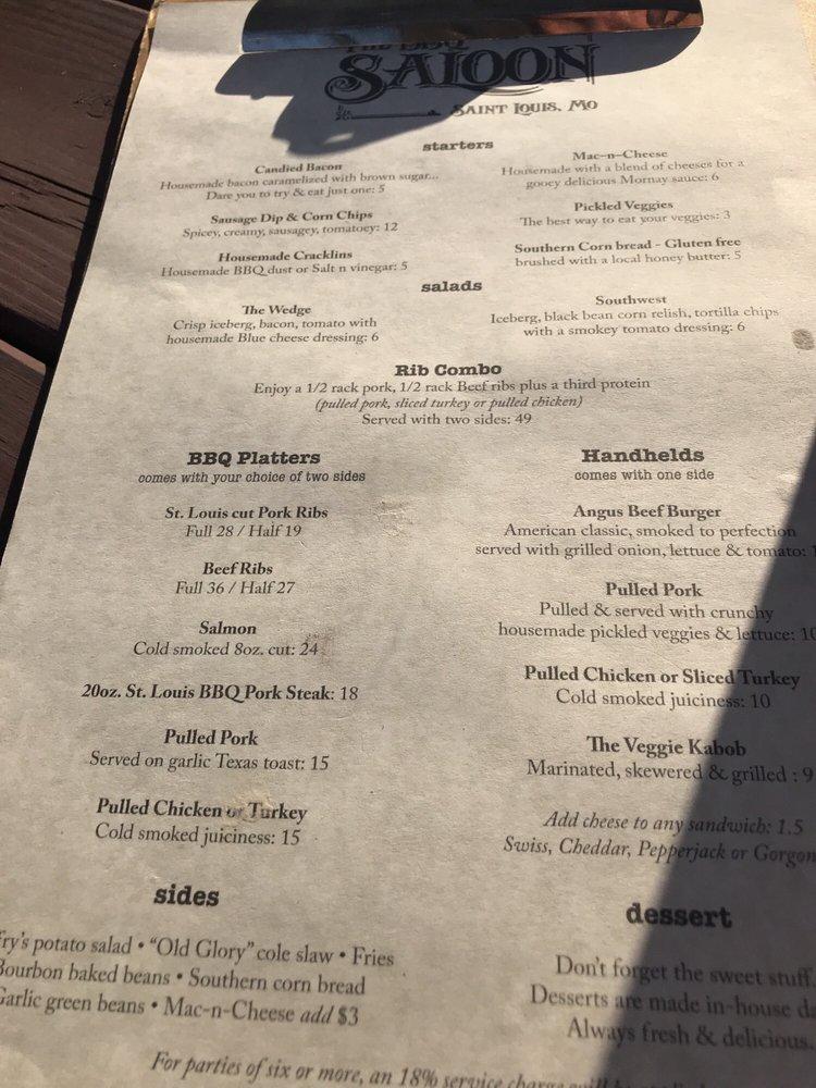 Menu at BBQ Saloon, St. Louis, Laclede Ave
